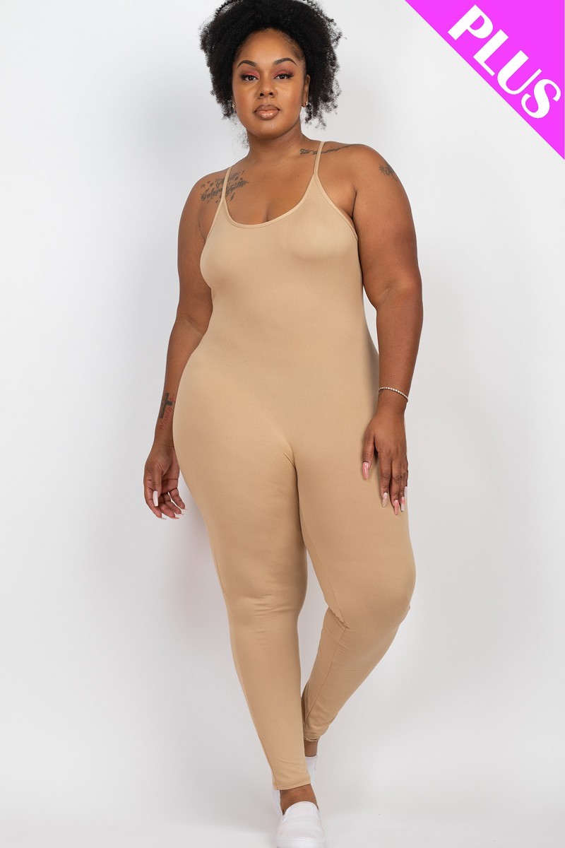 Plus Size Solid Bodycon Cami Jumpsuit Persix