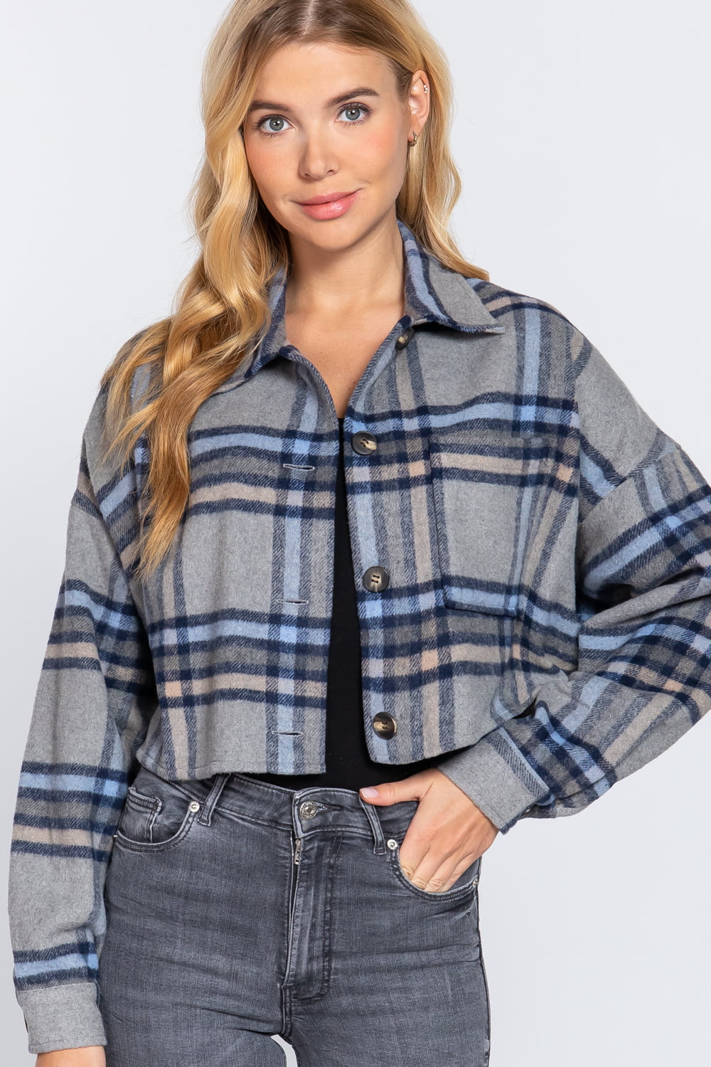 Wool Plaid Oversized Crop Jacket – Persix