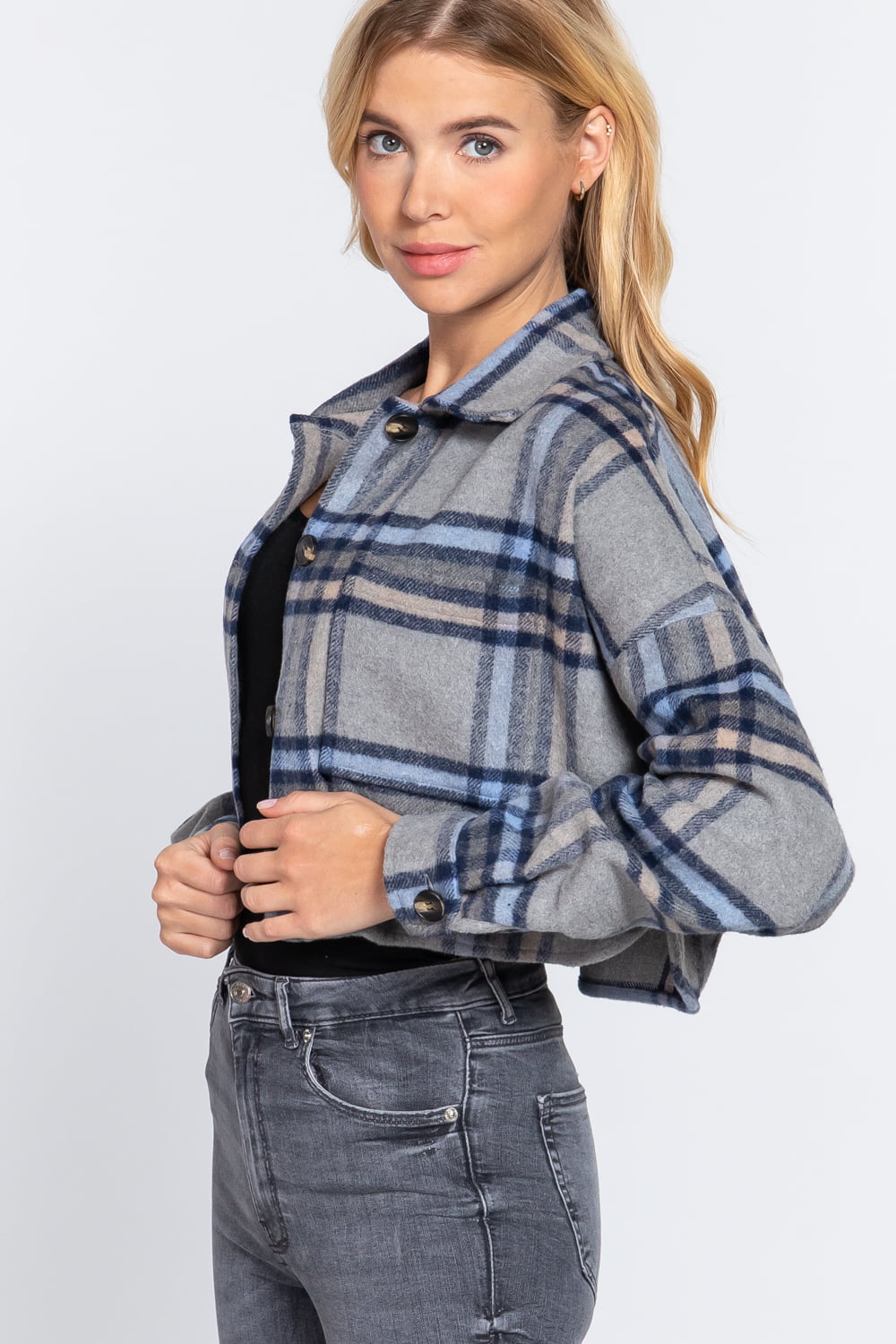 Wool Plaid Oversized Crop Jacket – Persix