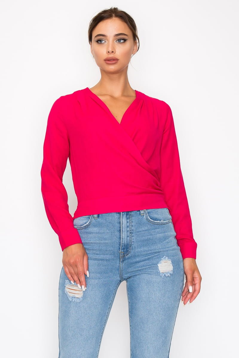 Front Wrap Surplice Neck Top - Persix