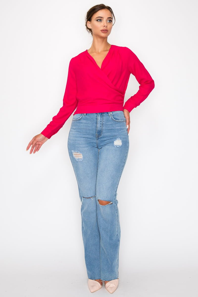Front Wrap Surplice Neck Top - Persix