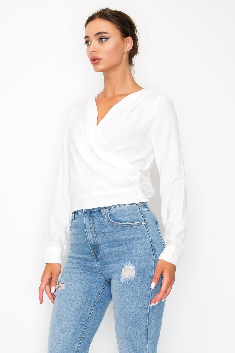 Front Wrap Surplice Neck Top - Persix