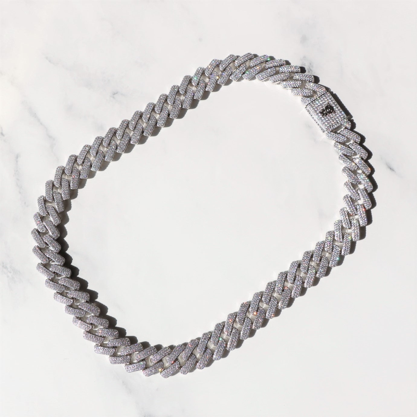19mm Diamond Prong Monaco Chain in White Gold - Persix