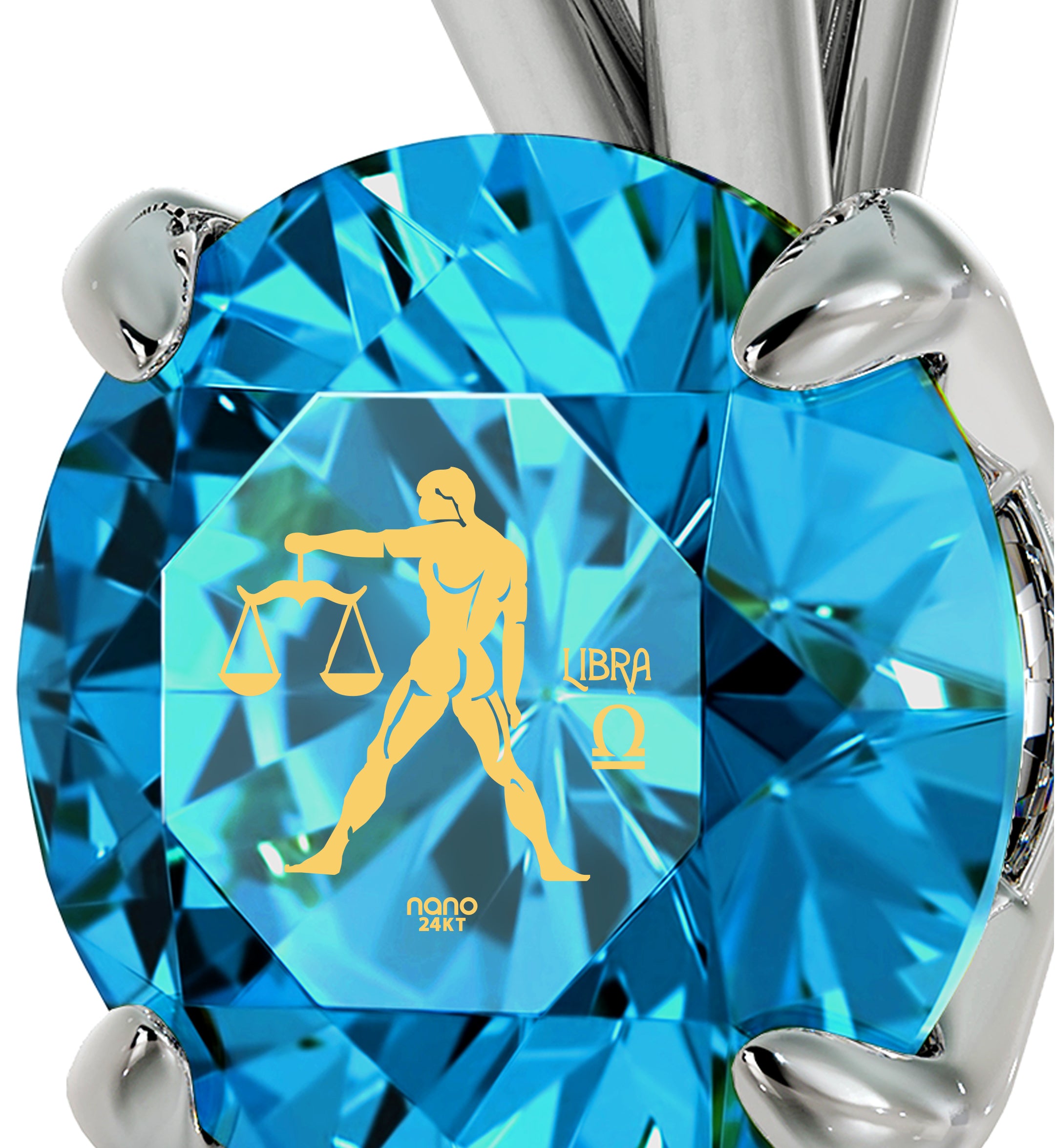 925 Sterling Silver Libra Necklace Zodiac Pendant 24k Gold Inscribed on Crystal - Persix