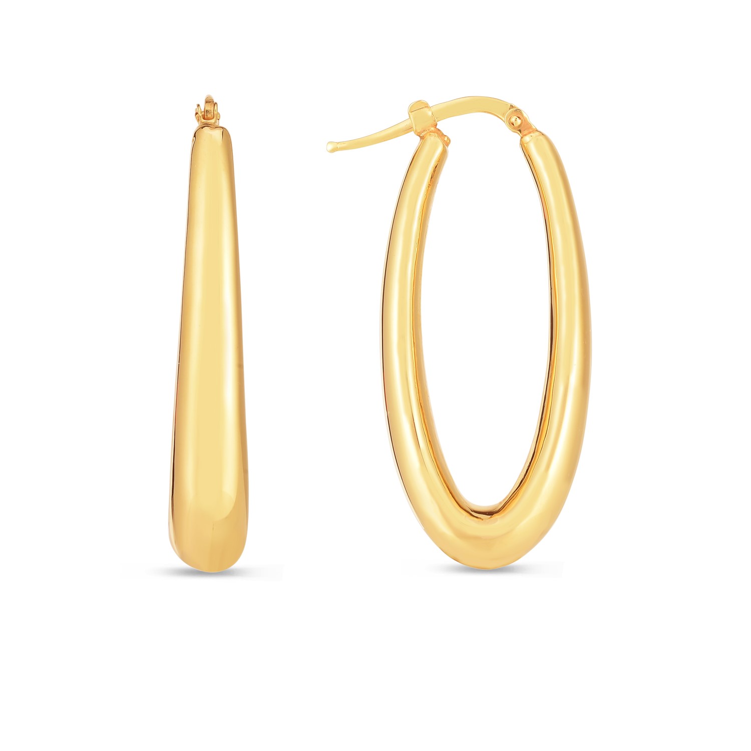 14k Yellow Gold Elongated Oval Hoops - Persix