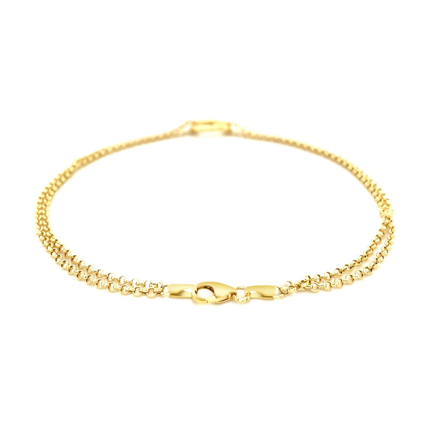 10k Yellow Gold Double Rolo Chain Anklet with an Open Heart Station ...